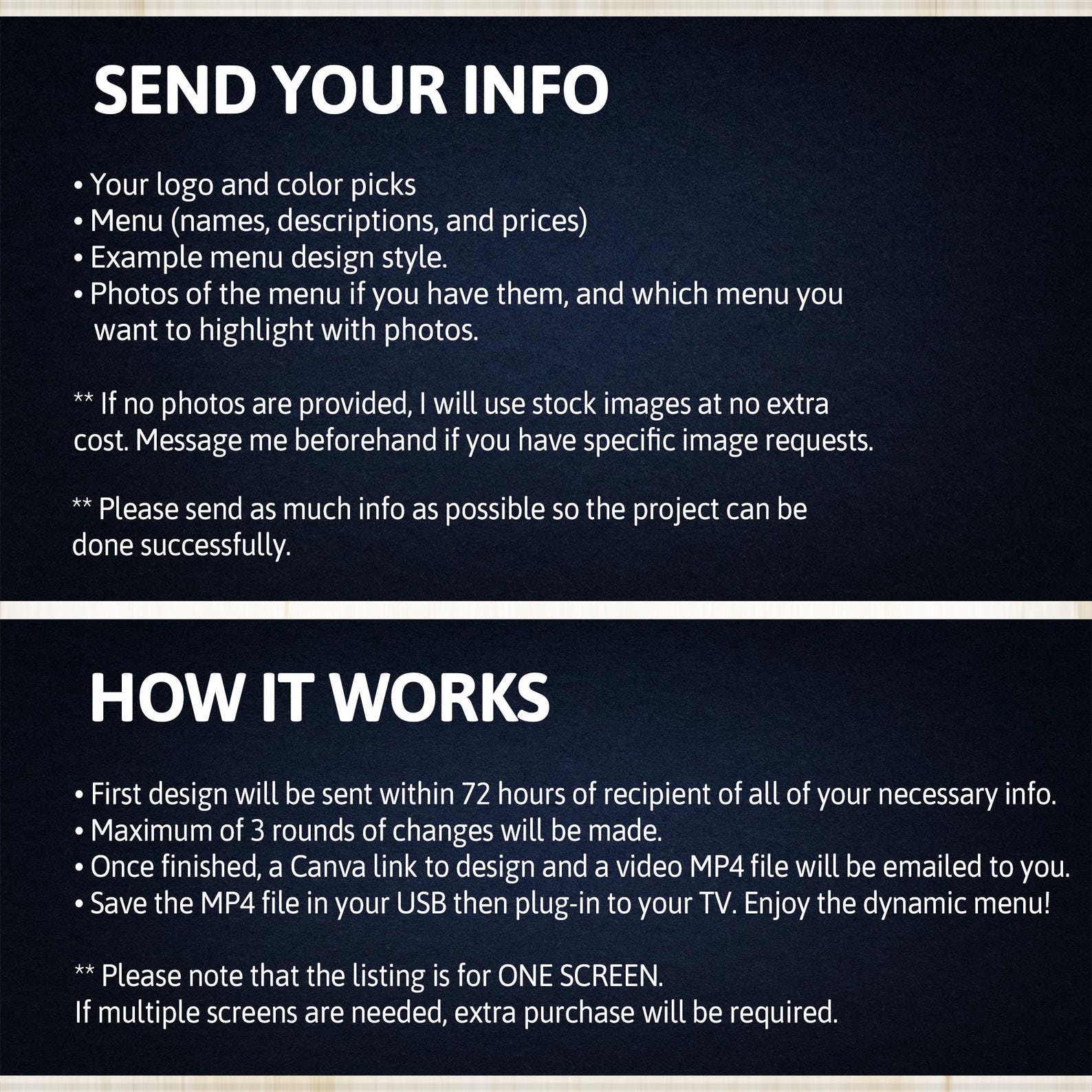 4 Animated Digital Menu Boards for TV Screens Editable Canva Templates ...