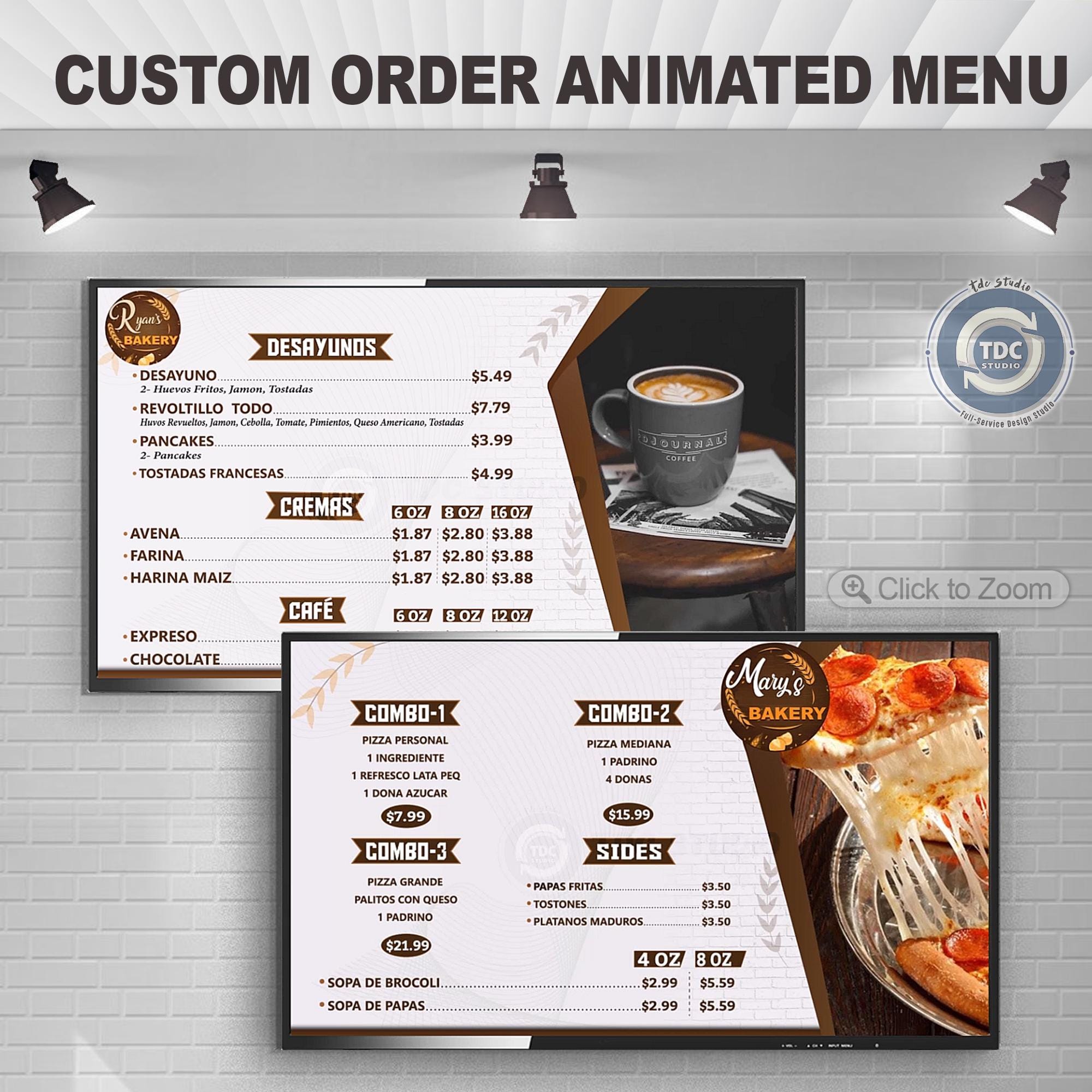 4 Animated Digital Menu Boards for TV Screens Editable Canva Templates ...