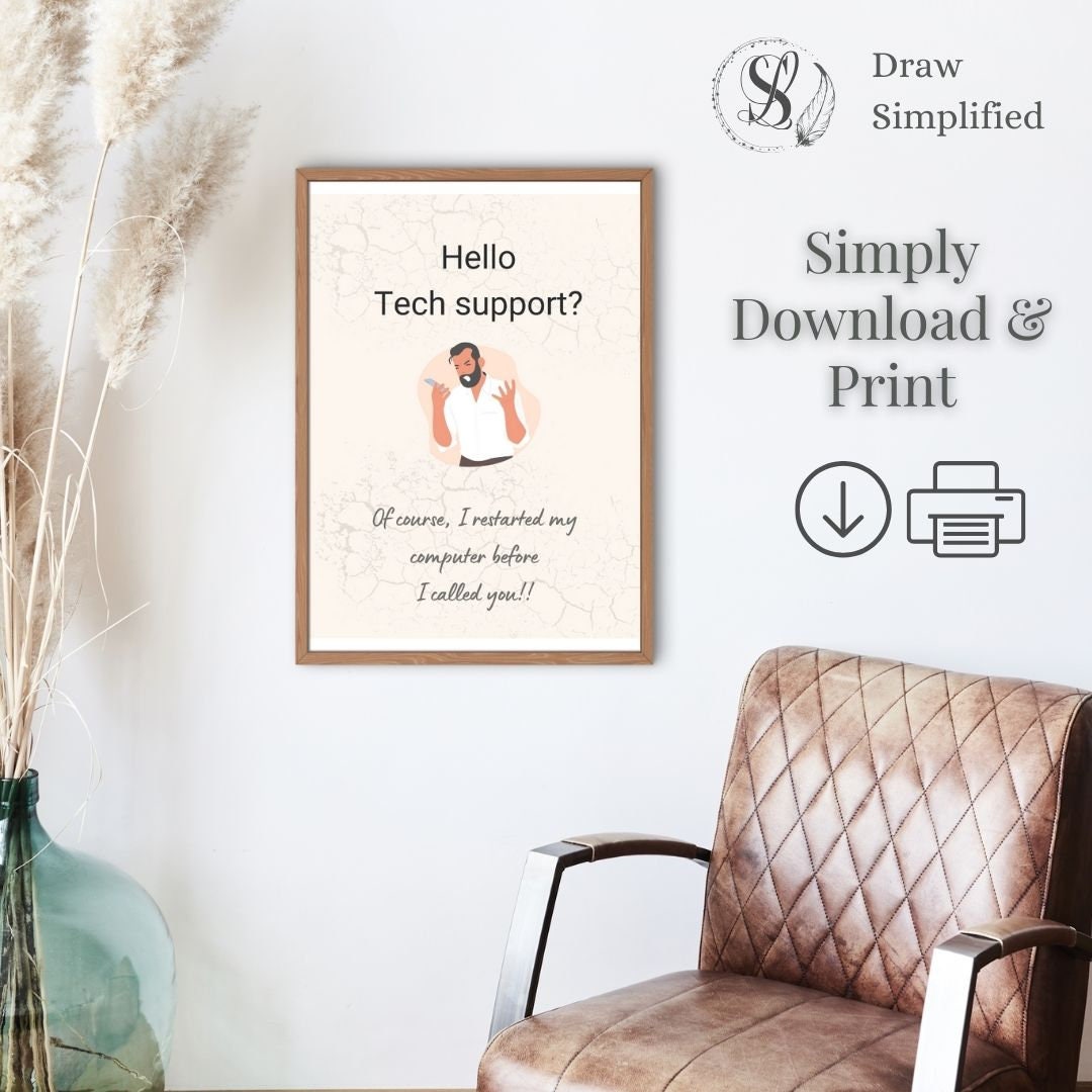Tech Support and Restart Funny Office Poster Digital Prints for Office ...