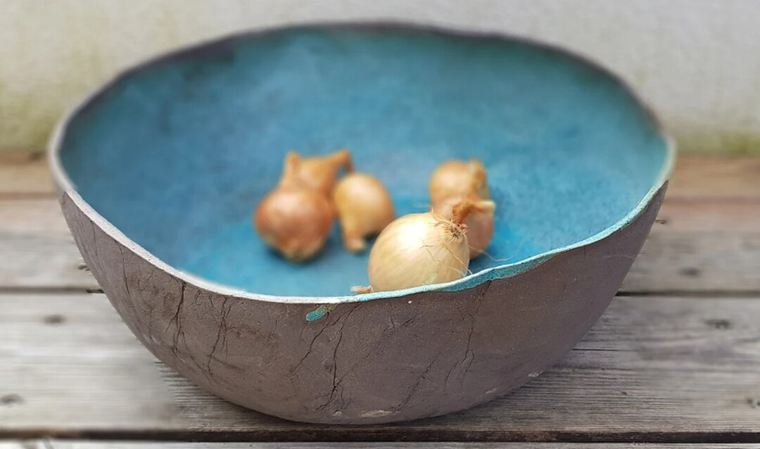 Ceramic Shallow Fruit Bowl Pasta Salad Bowl Hand Thrown Stoneware ...