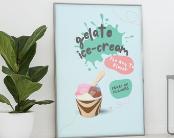 Gelato Poster, Italian Food Art, Ice Cream Food Poster, Kitchen Decor ...
