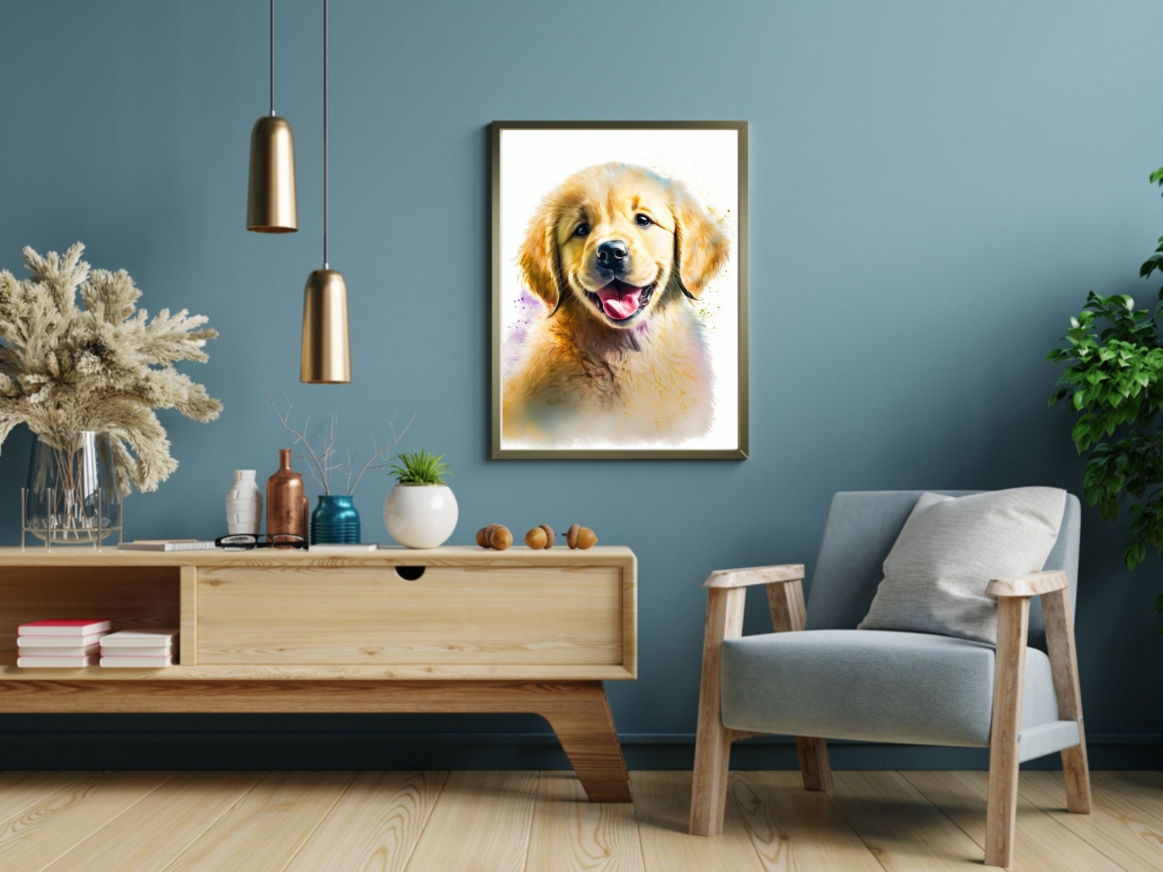 Baby Dog Digital Print, Watercolour Illustration, Home Decor, Kidsroom ...