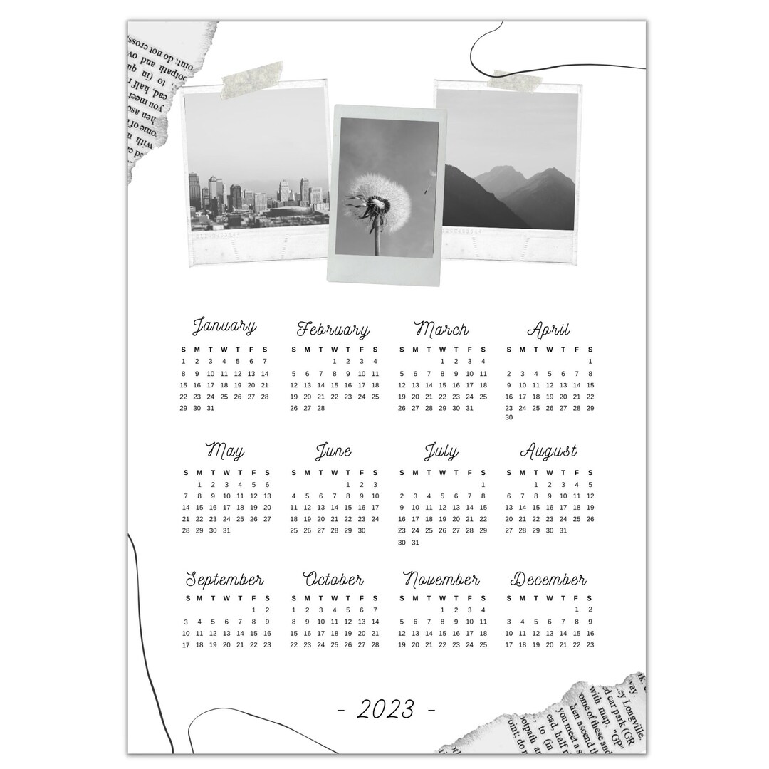 2023 Calendar | Black & White Calendar | 2023 Letter Printable Calendar ...