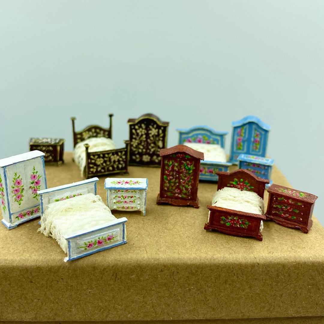 Miniature Dollhouse Furniture 1:144 Scale – Hand Painted Wooden Micro ...