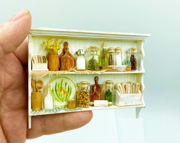 Scale 1 12 Miniature Kitchen Shelf With Bottle of Oil, Towels, Cutting ...