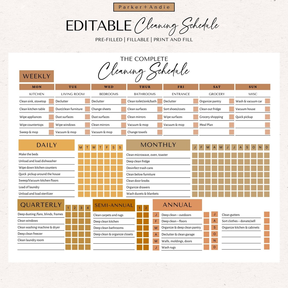Editable Cleaning Schedule Printable Daily Weekly Monthly Planner ...