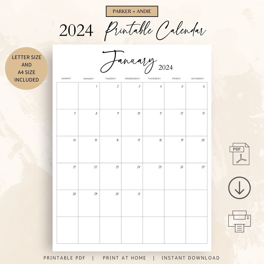 EDITABLE Monthly 2024 Printable Calendar Vertical Planner Calendar ...