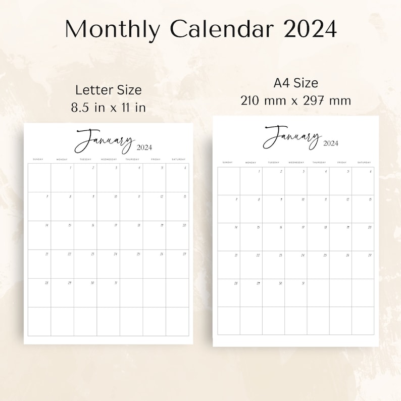 EDITABLE Monthly 2024 Printable Calendar Vertical Planner Calendar ...