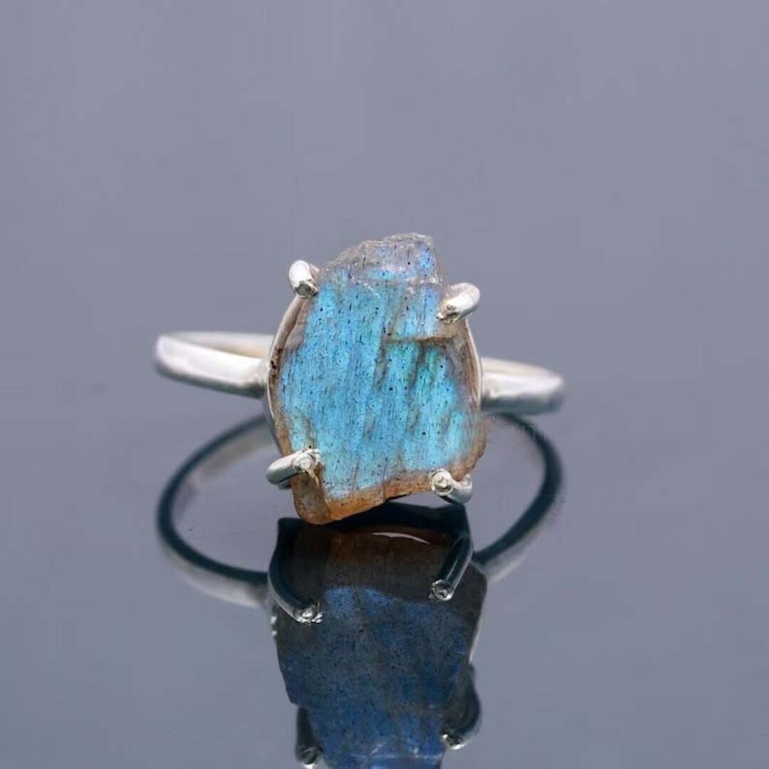 Blue Fire Labradorite Ring Raw Rainbow Labradorite Ring - Etsy