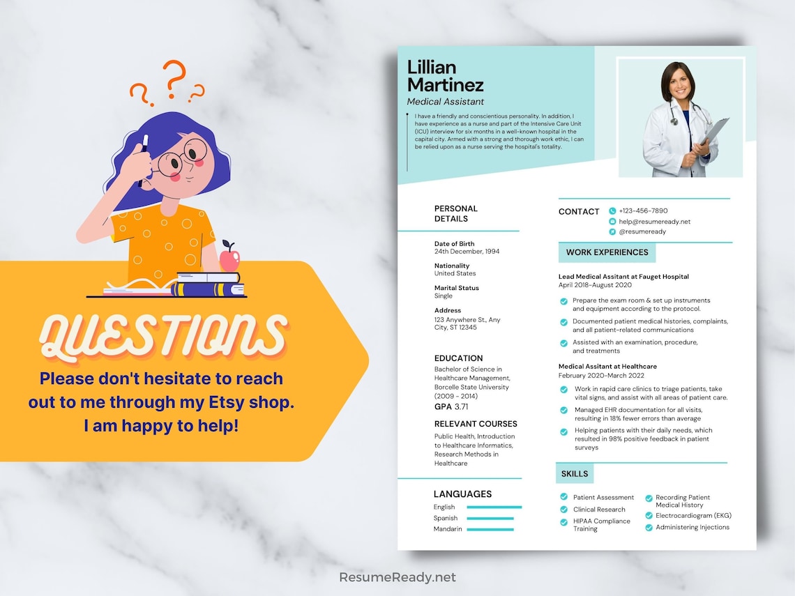 Medical Assistant CV Template 2023, Canva Template, Medical Resume ...