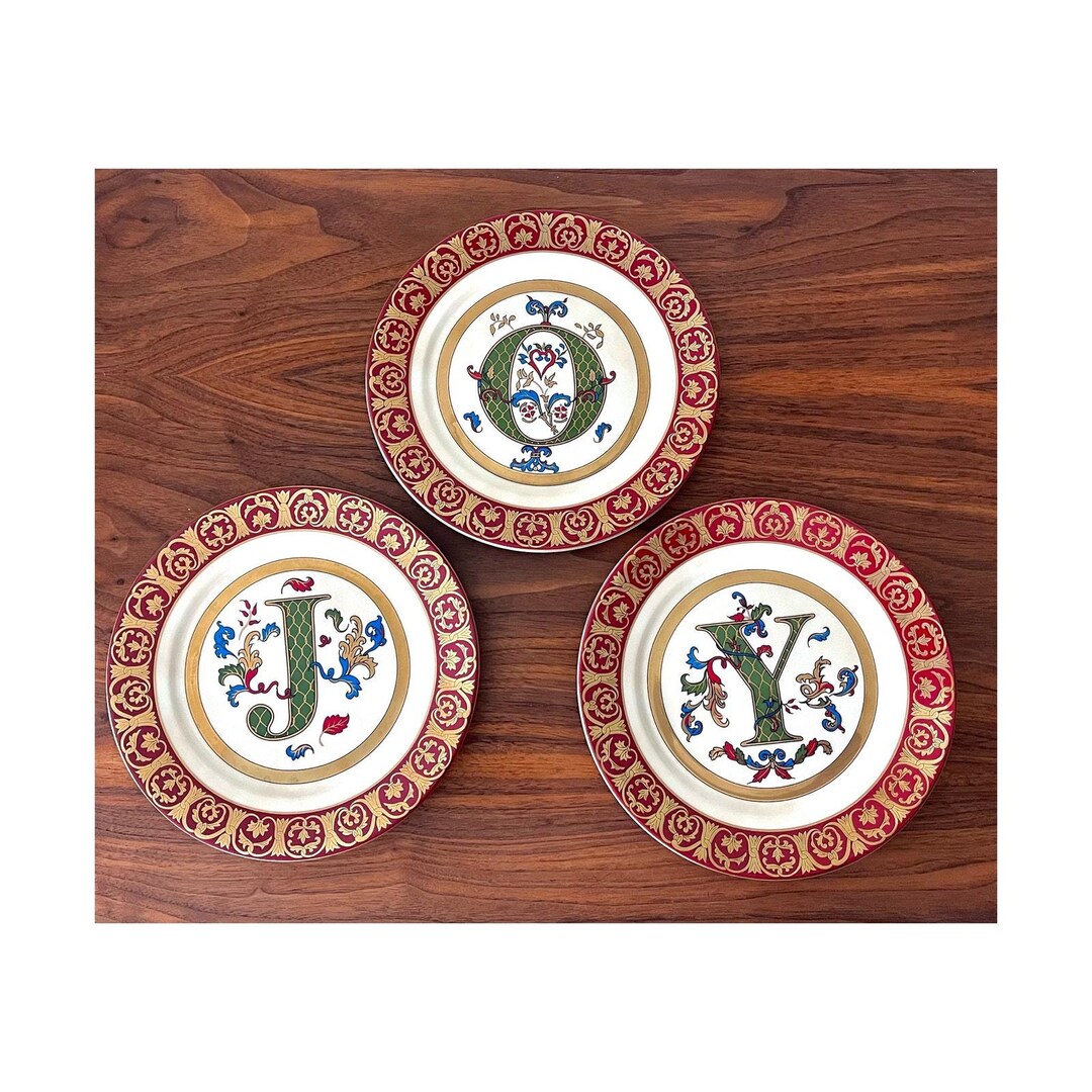 Home Interiors Vintage Christmas JOY Plates Set 3 Gold Red Green 8" NIB ...