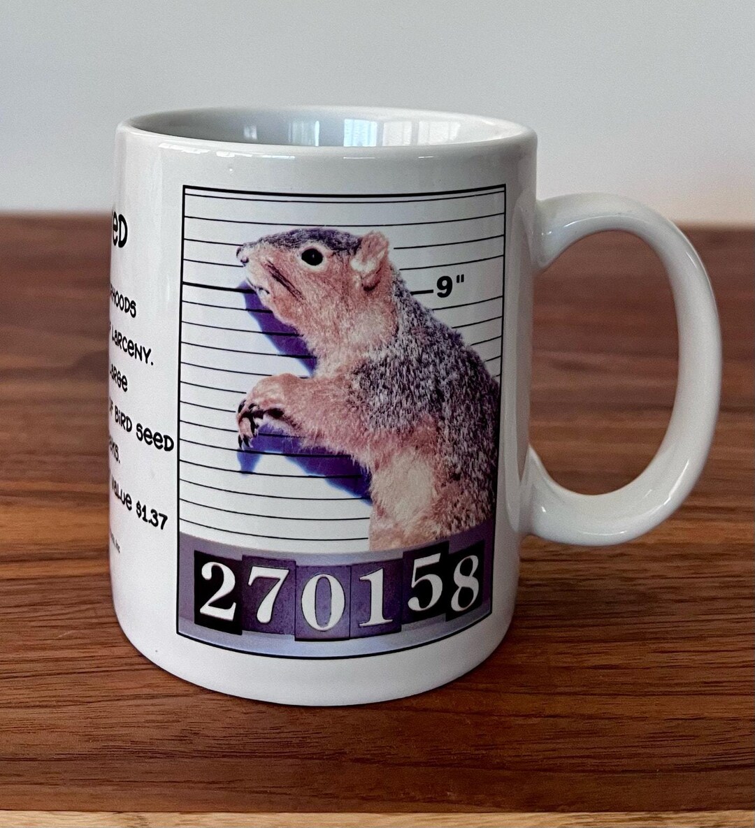 Vintage Unique Wanted for Larceny Squirrel Mugshot Coffee Cup Mug 1996 ...
