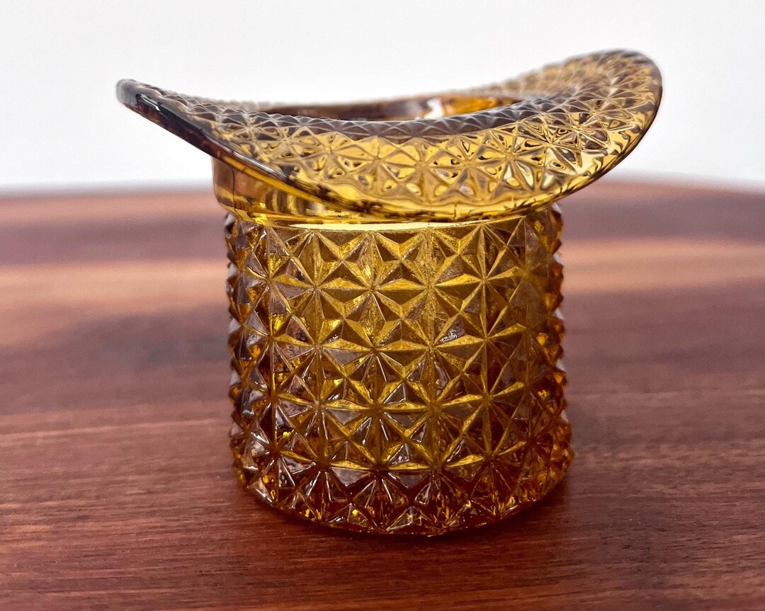 Vintage Amber Cut Glass Top Hat Topper Toothpick Holder Vase Daisy or ...