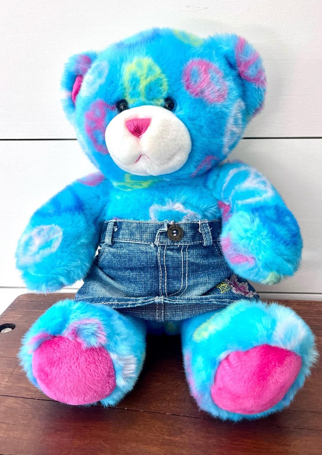 Build-a-bear Peace Sign Blue Teddy 14" Plush Stuffed Animal Toy BAB ...