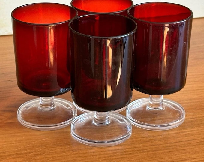 Vintage LUMINARC Ruby Red 4" Stemware Cordial Wine Glasses Set of 4 France - Etsy