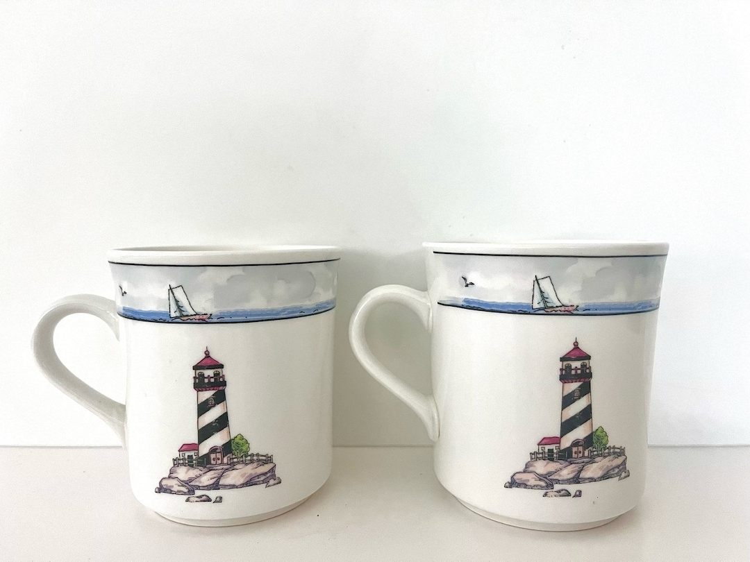 Vintage Totally Today Coastal Lighthouse Mugs Set of 2 - Etsy
