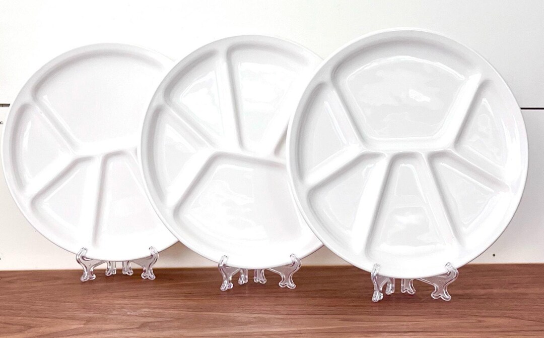 Varages France Divided Fondue/appetizer/grill Plates White 8.5" Set of ...