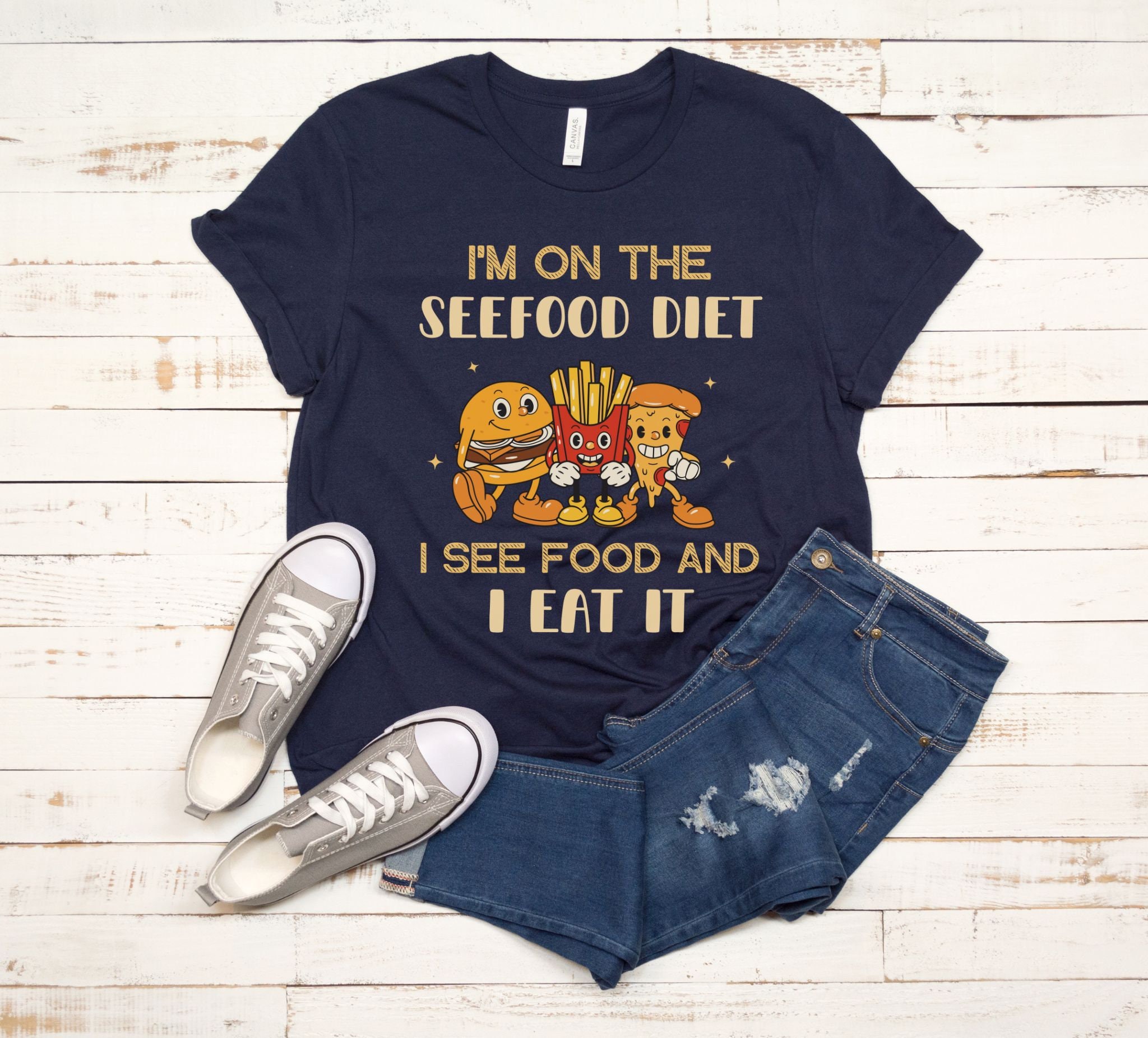Funny See Food Diet Foodie Shirt, Vintage Retro Style Sarcastic Funny ...