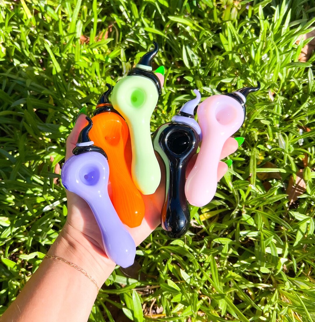 Purple Green Witch Hat Hand Pipe Heady Glass Girly Pipe Cute Pipe ...