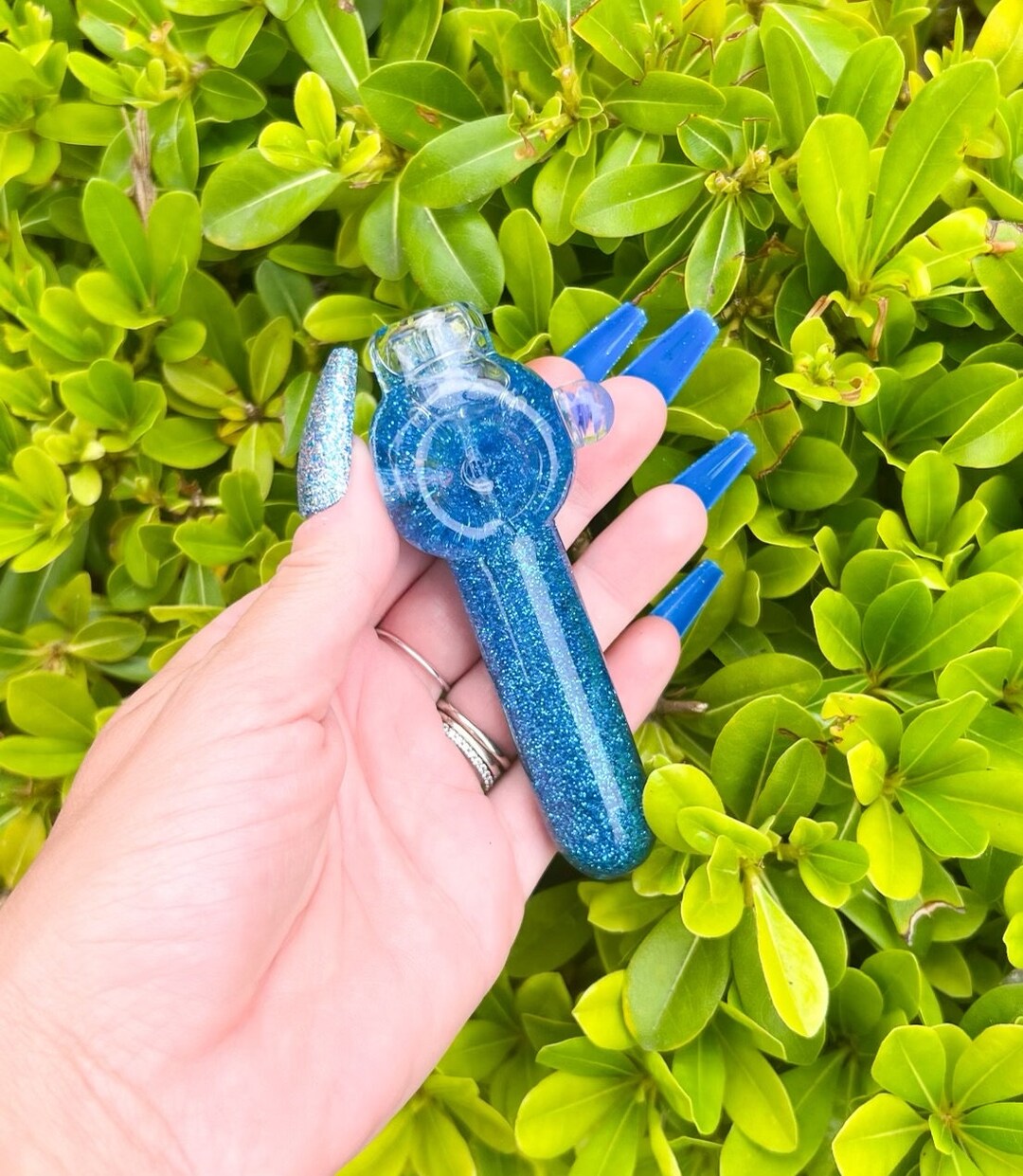 Blue Glitter Glass Pipe| Blue Hand Pipe| Sparkly Pipe| Unique Pipe ...