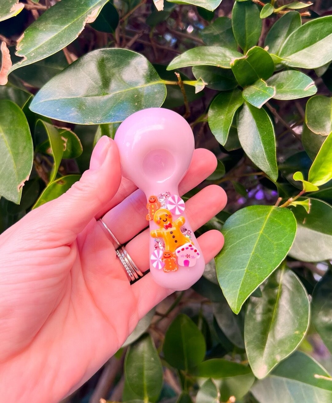 Pink Gingerbread Glass Pipe Pink Hand Pipe Iridescent Pink Pipe Unique ...