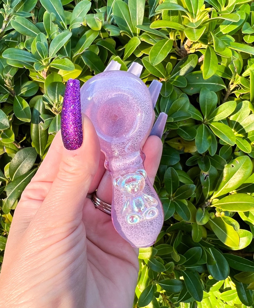 Purple Iridescent Bear Glass Pipe| Pretty Pipe| Glow in the Dark Pipe ...