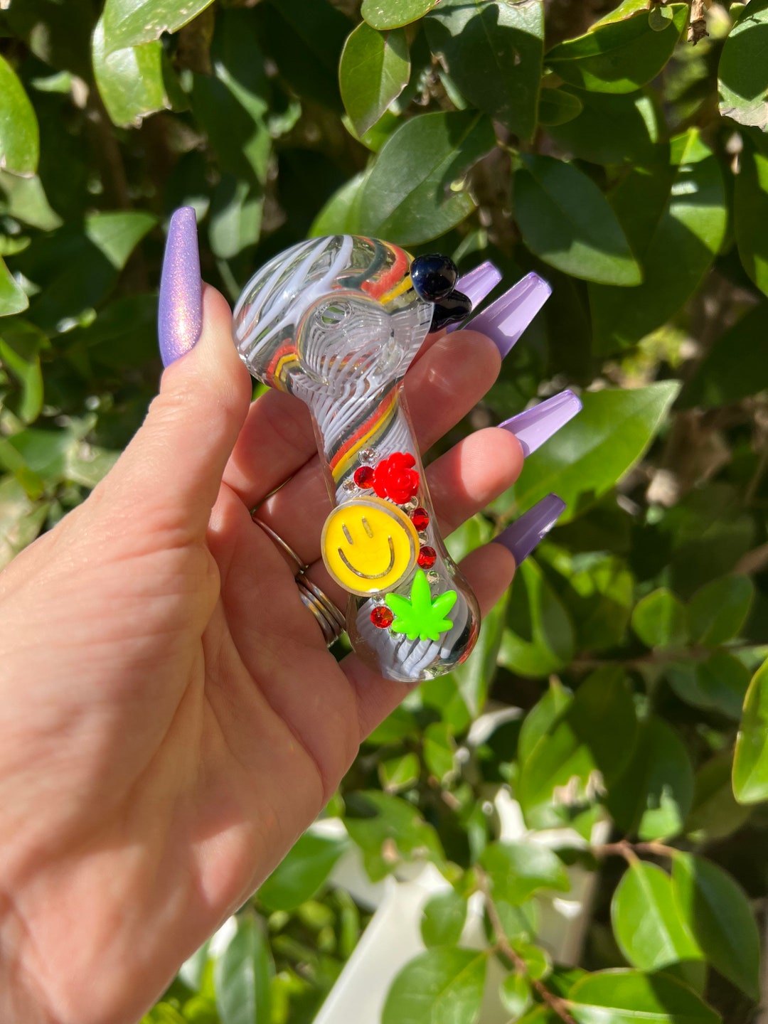 Rasta Smiley Face Hand Pipe Heady Glass Girly Pipe Cute Pipe Colorful ...