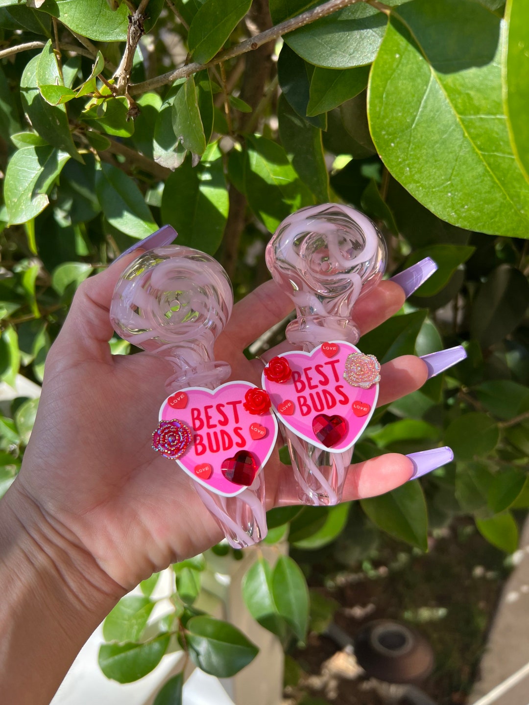 Pink Best Buds Hand Pipe Heady Glass Girly Pipe Cute Pipe Best Friends ...