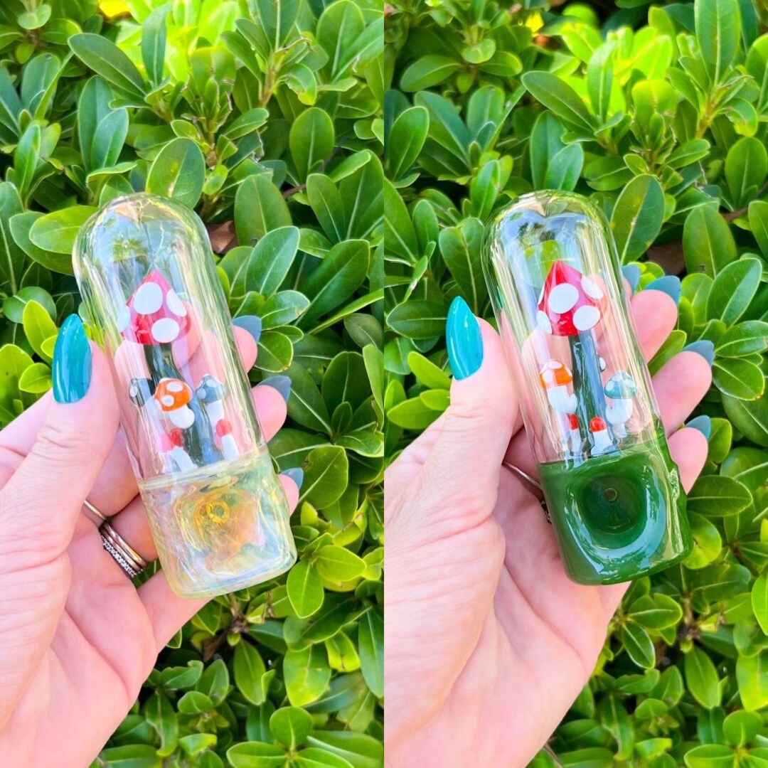 Fumed Green Mushroom Biodome Hand Pipe Heady Glass Girly Pipe Cute Pipe ...