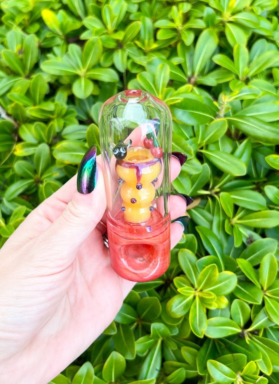 Red Fumed Beehive Cherries Biodome Hand Pipe Spoon Heady Glass Girly ...