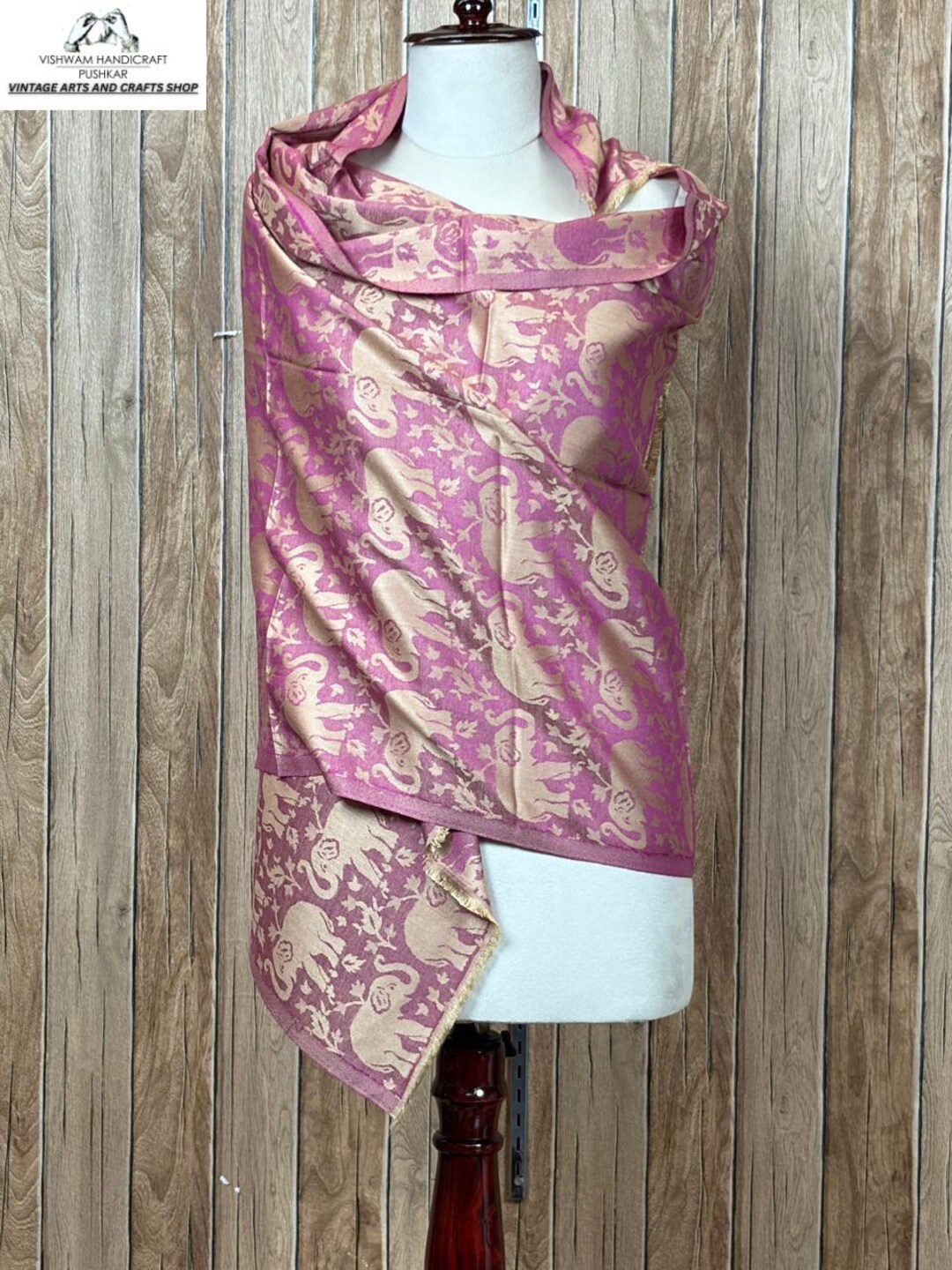 Handmade Elephant Print Pashmina Shawl: Reversible Indian Scarf Wrap - Etsy