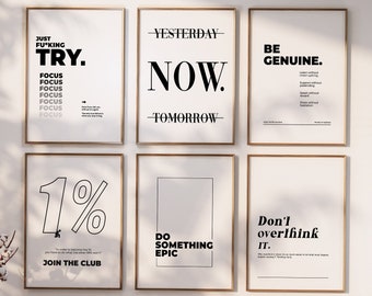 Minimalist Motivation Focus Print Set, Motivational Hard Work Office ...