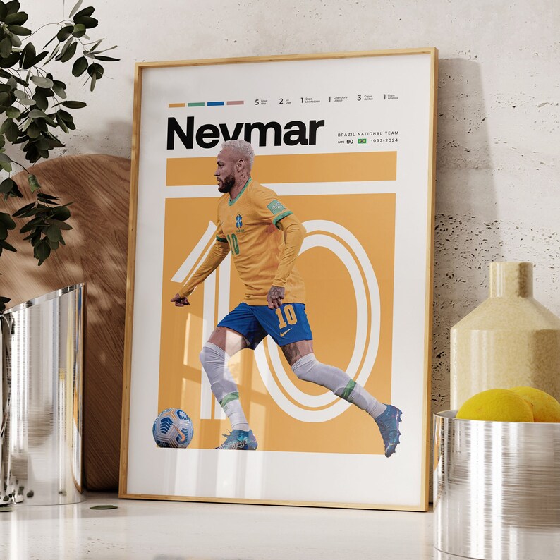 Neymar Poster, Brazil Soccer Poster, Soccer Gifts, Sports Poster ...