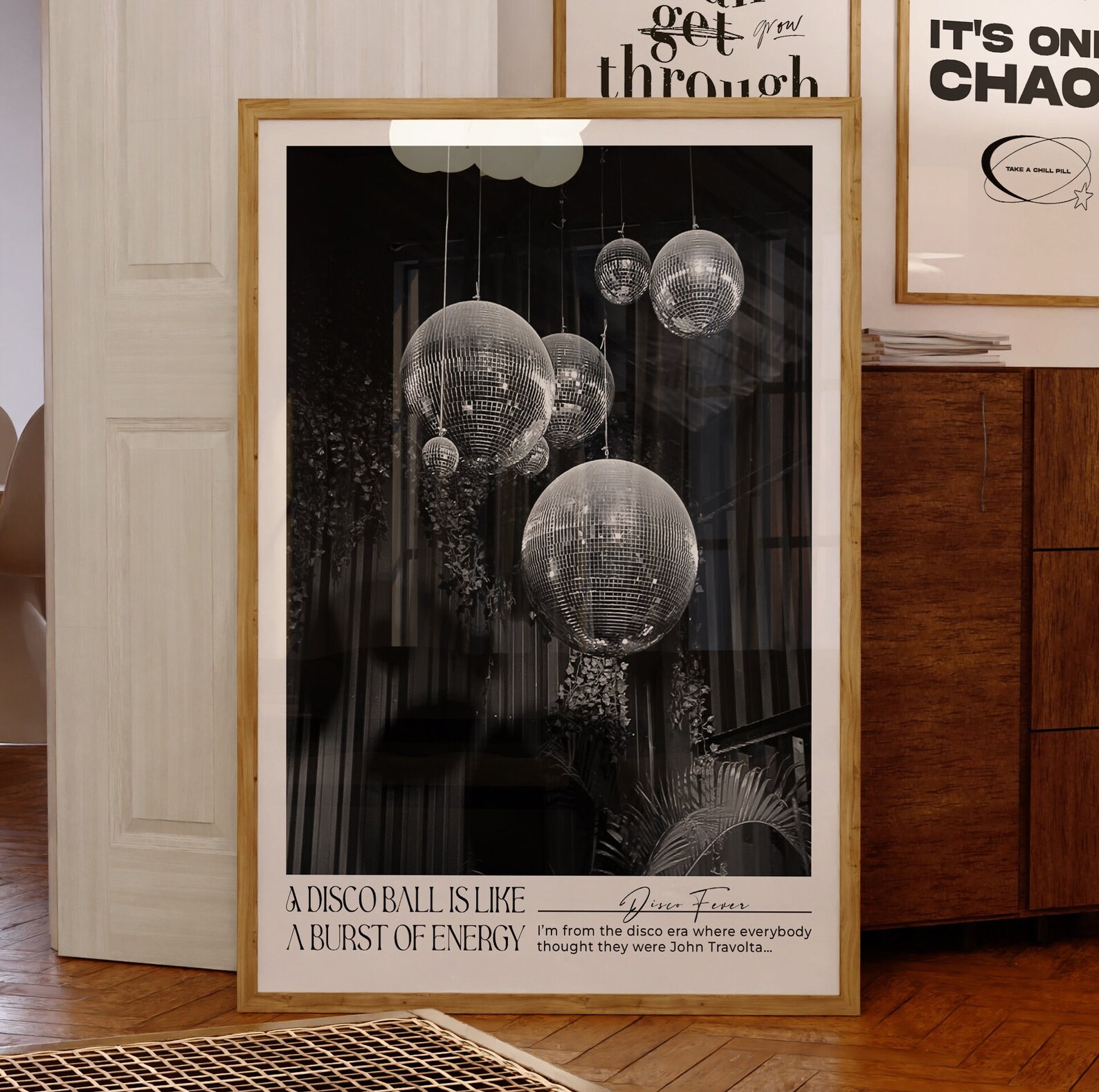 Shiny Disco Ball Print Silver Mirrorball Wall Art Trendy Disco Ball ...