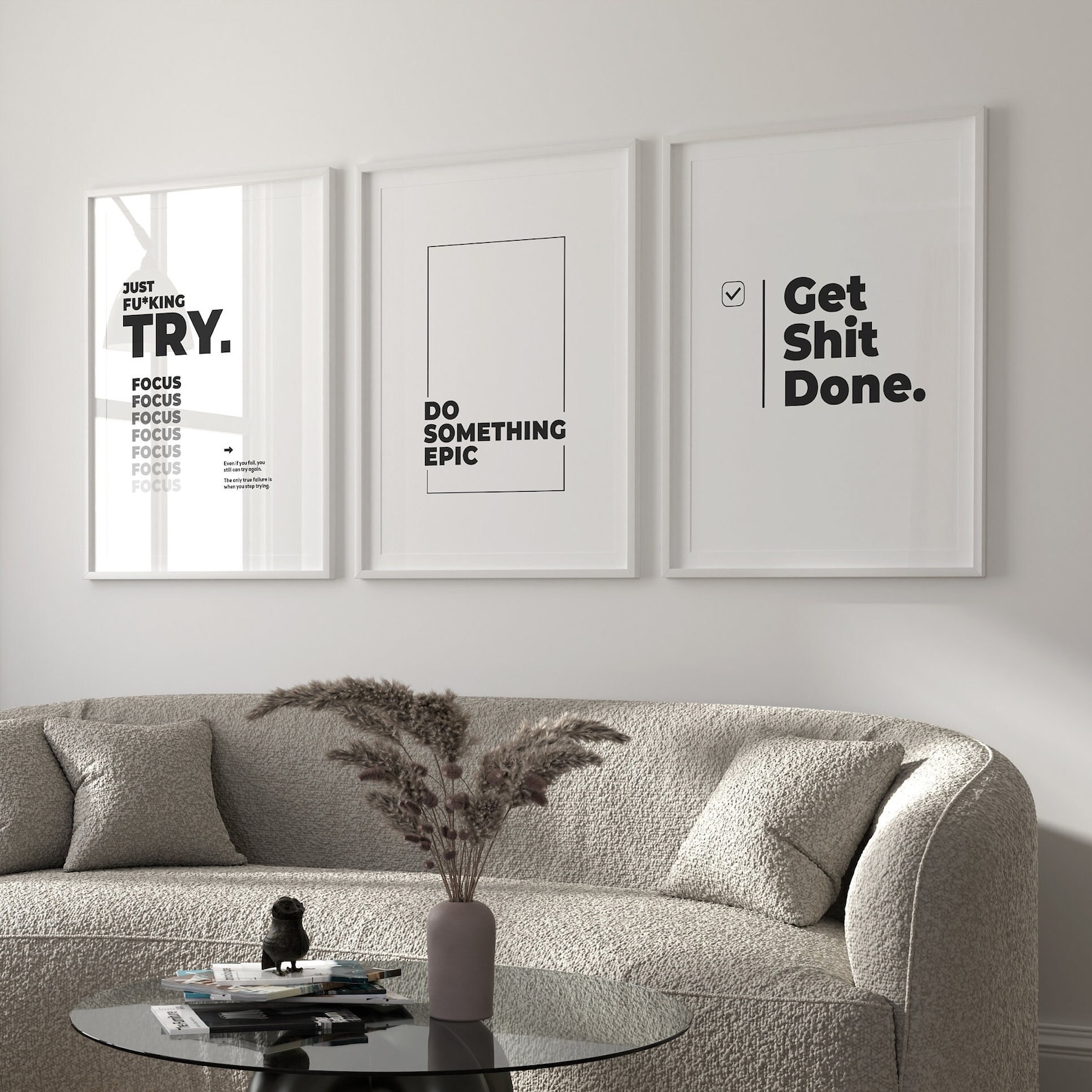 Minimalist Motivation Focus Print Set, Motivational Hard Work Office ...