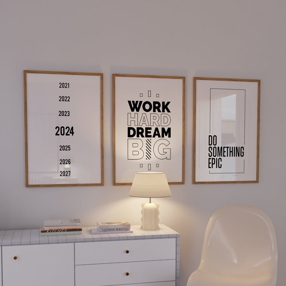 Minimalist Motivation Focus Print Set, Motivational Hard Work Office ...
