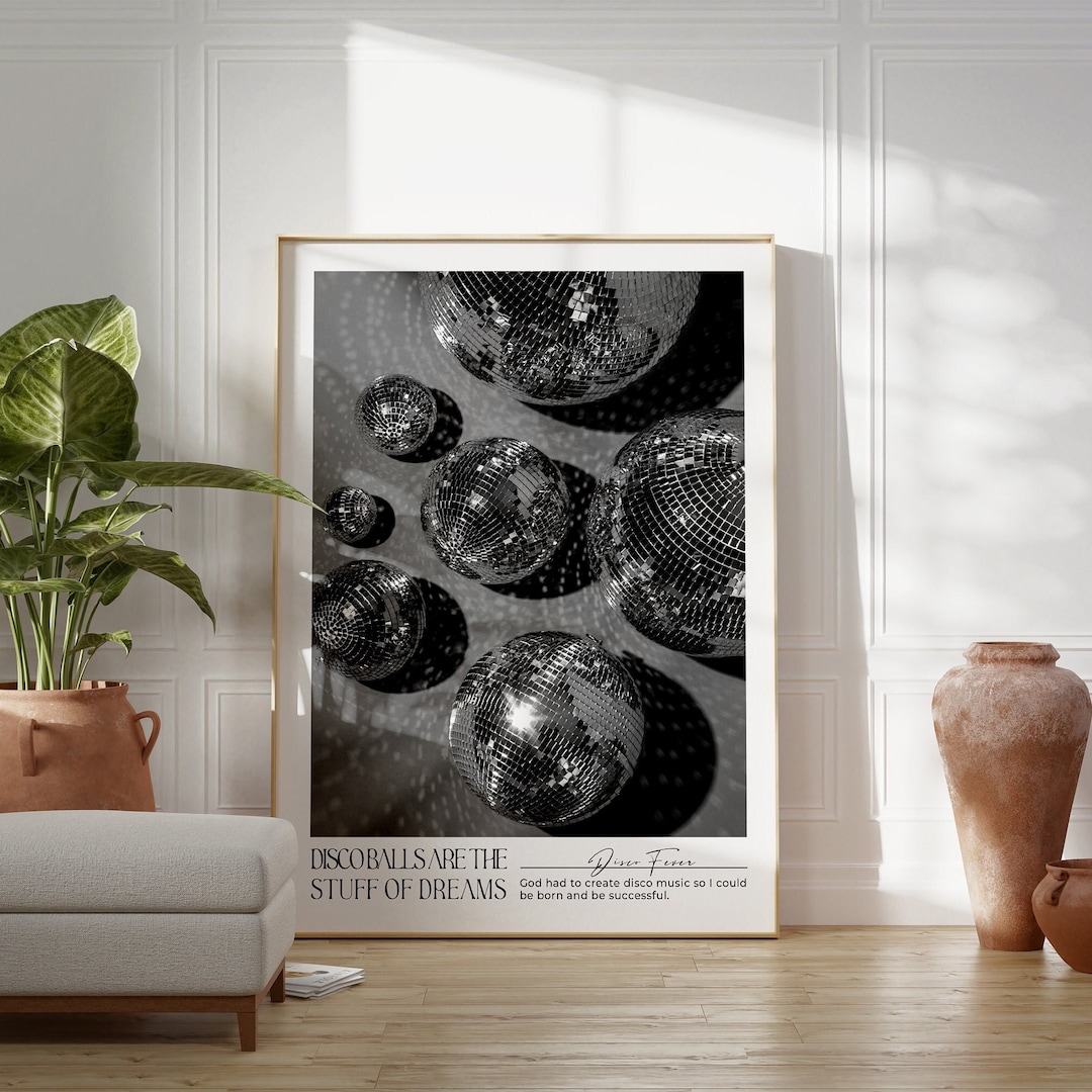 Shiny Disco Ball Print Silver Mirrorball Wall Art Trendy Disco Ball ...