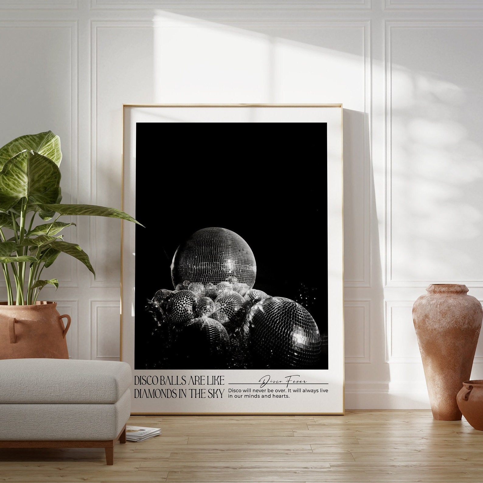 Shiny Disco Ball Print Silver Mirrorball Wall Art Trendy Disco Ball ...
