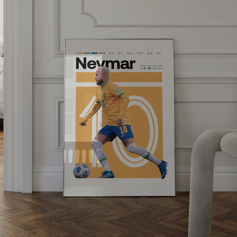 Neymar Poster, Brazil Soccer Poster, Soccer Gifts, Sports Poster ...