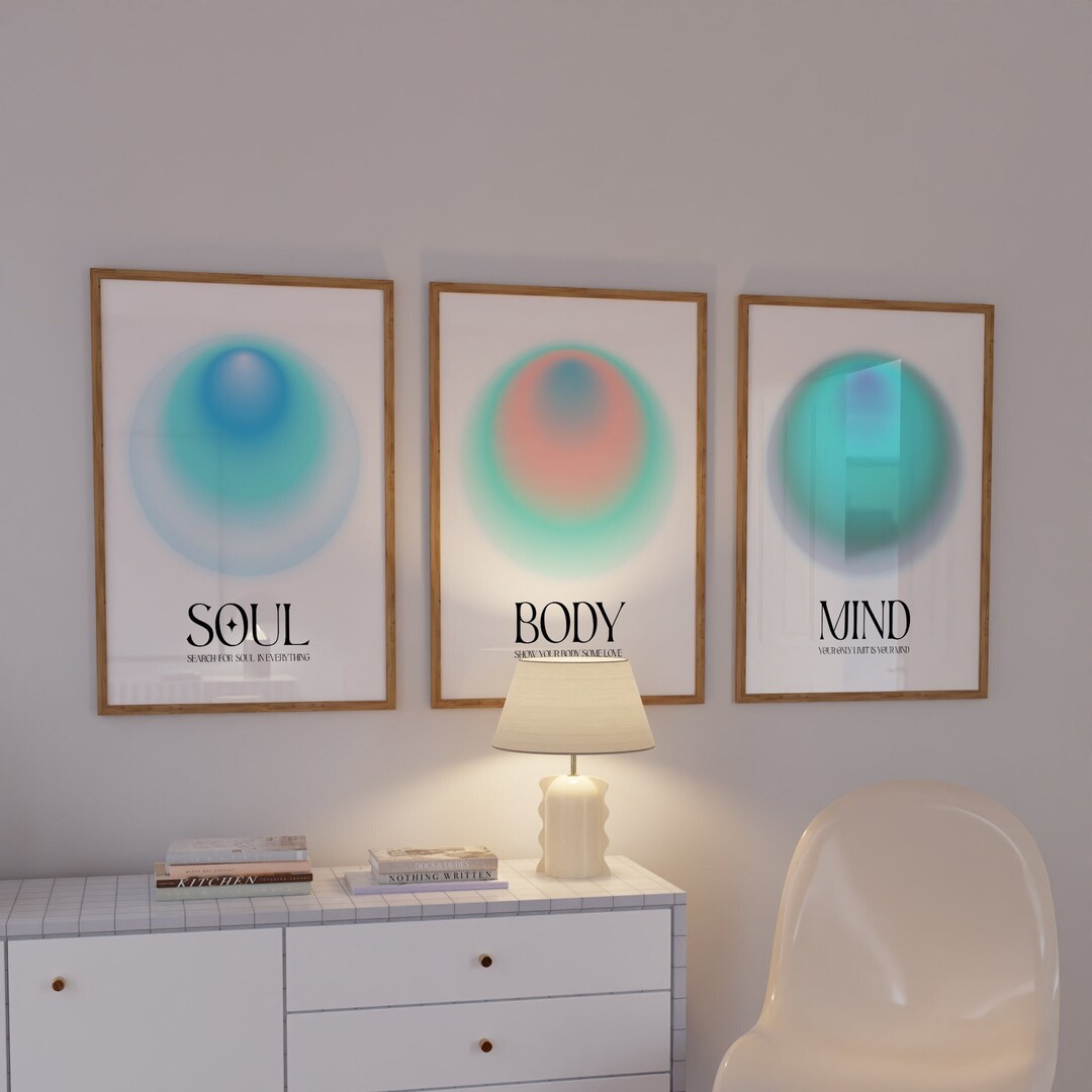 Positive Blue Aura Posters Set of 3, Blue Spiritual Poster, Grainy ...
