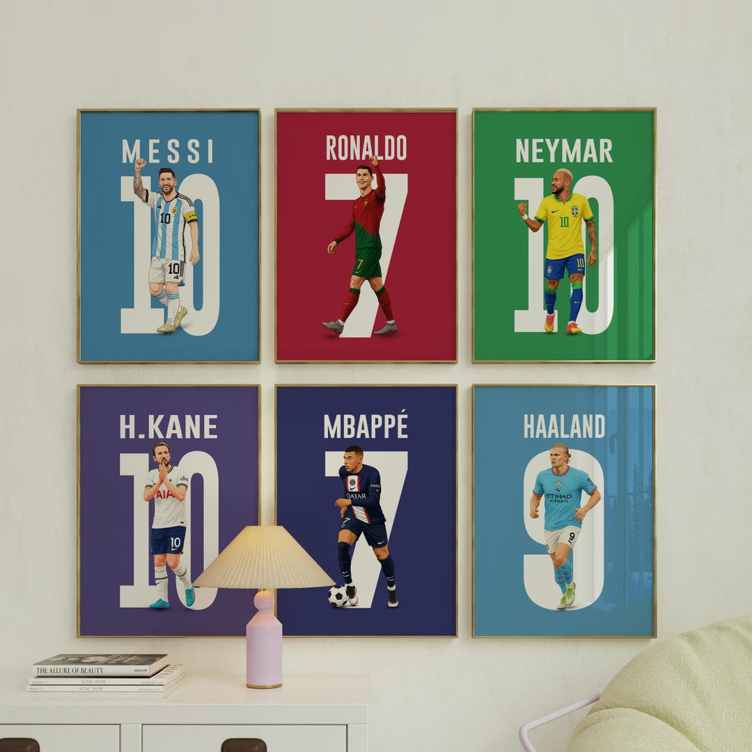 Soccer Stars Poster Set, Mid-century Modern, Uni Dorm Decor (digital ...