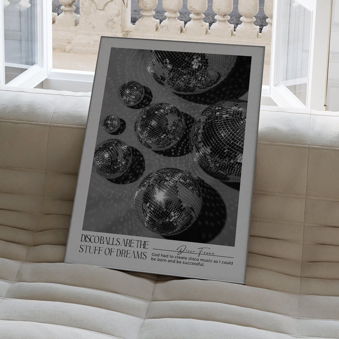 Shiny Disco Ball Print Silver Mirrorball Wall Art Trendy Disco Ball ...