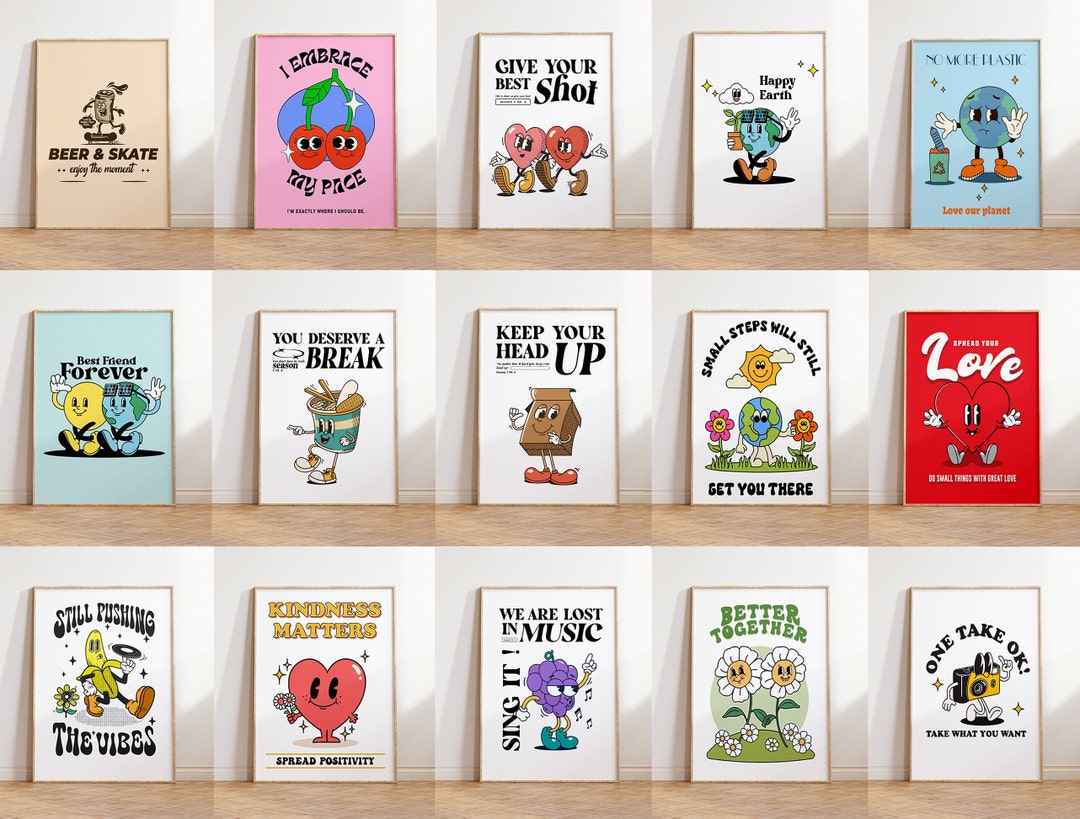 Retro Quote Print Set of 15, Trendy Retro Wall Art, Printable Retro ...