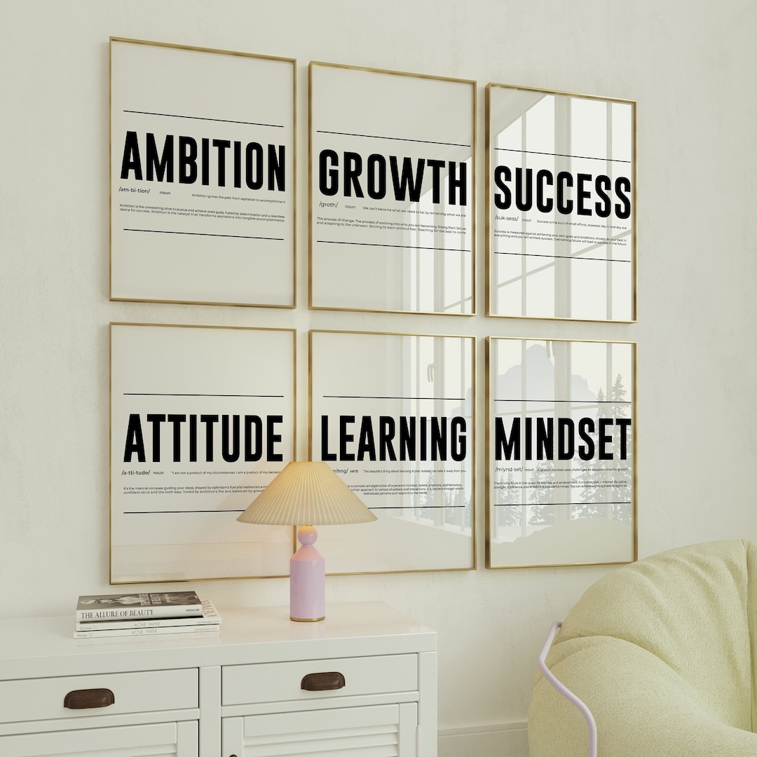 Minimalist Motivation Focus Print Set, Motivational Hard Work Office ...