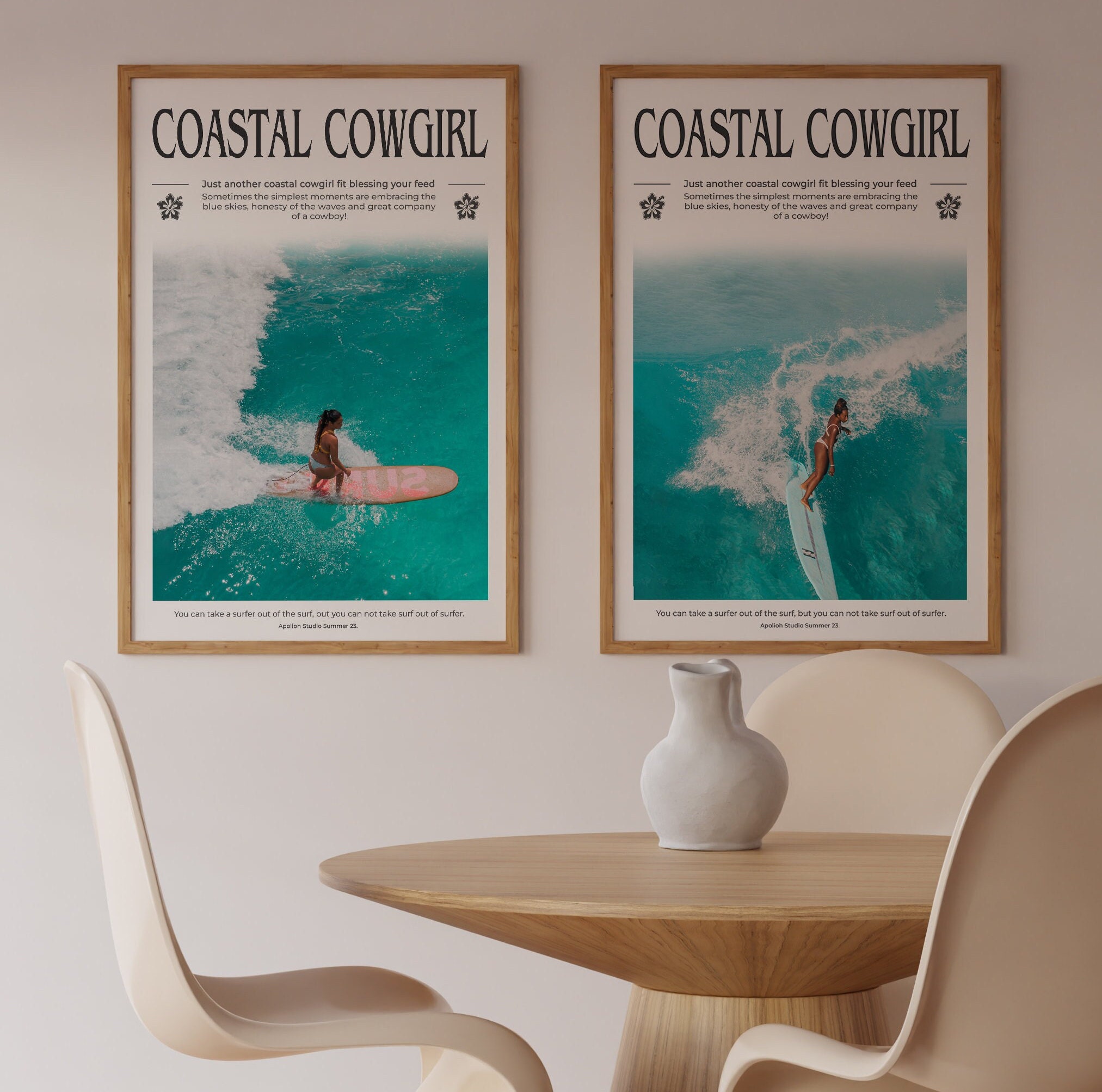 Coastal Cowgirl Surf Poster Set of 3 Beachy Surf Wall Art Surfer Girl ...