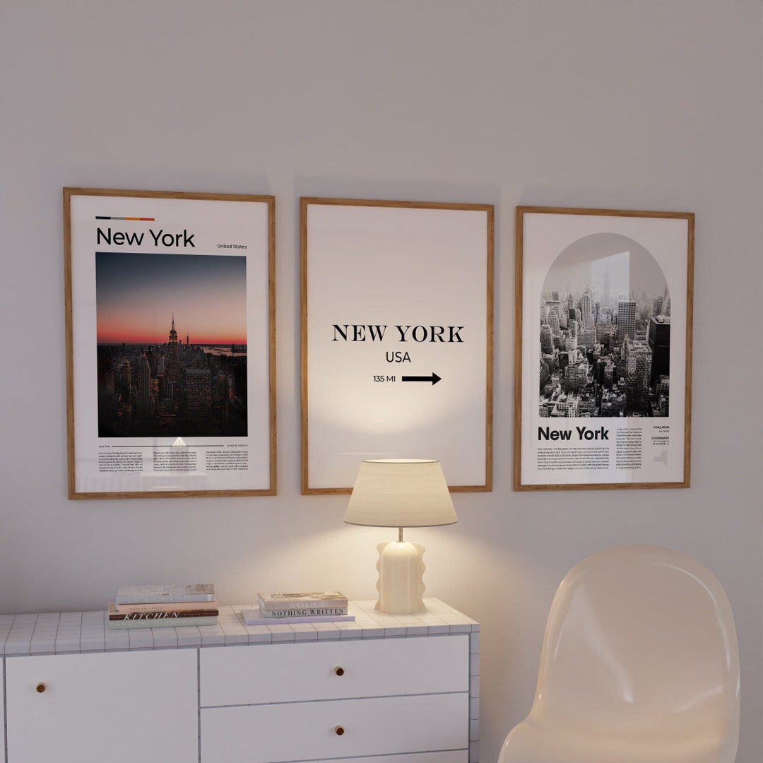 New York Travel Poster Set of 3, NYK Poster, NY Skyline, New York Wall ...