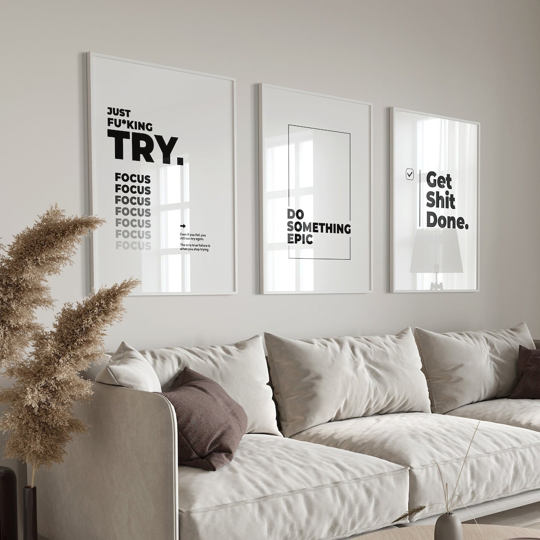 Minimalist Motivation Focus Print Set, Motivational Hard Work Office Decor, Inspiring Posters ...