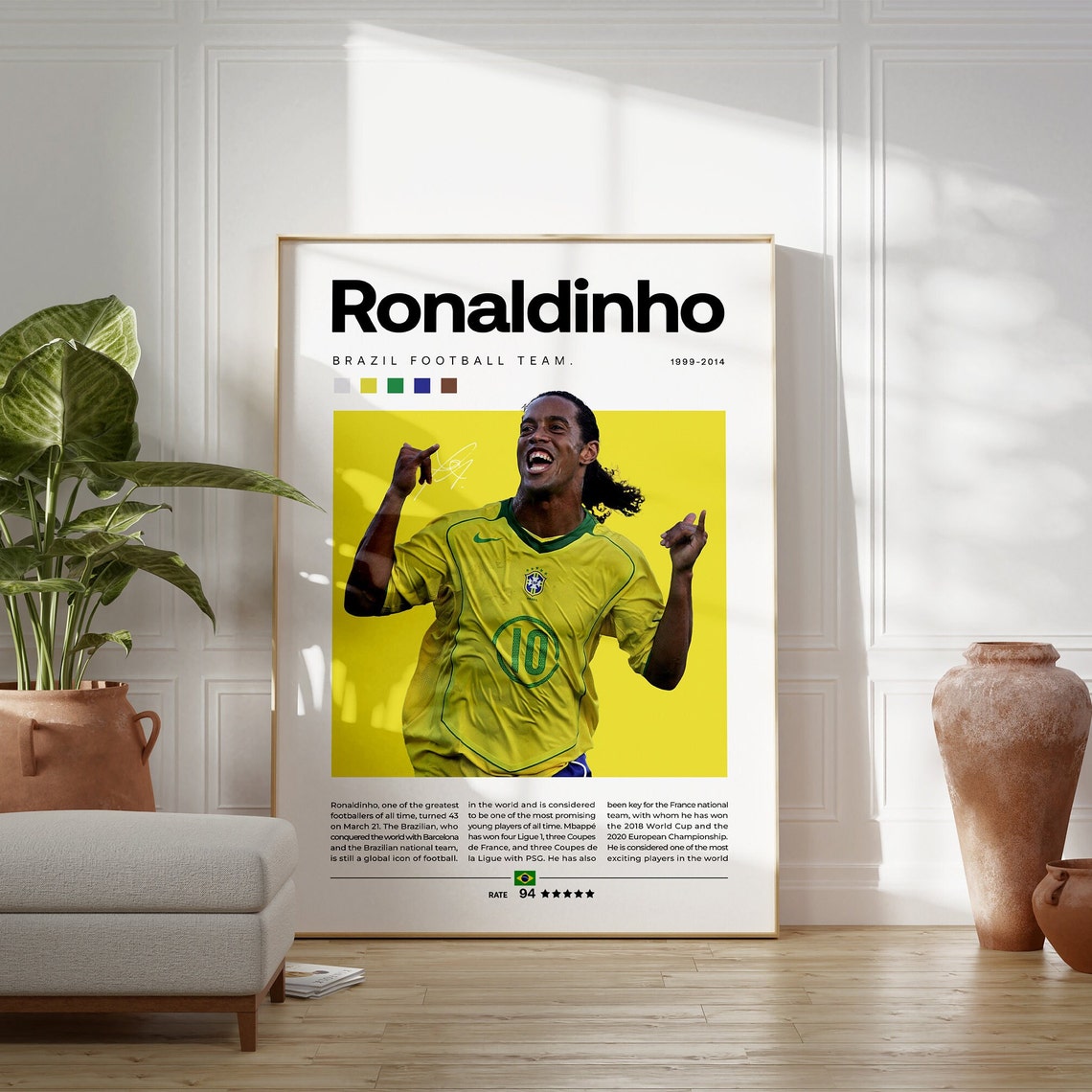 Ronaldinho Poster, Brazil Football Poster, Soccer Gifts, Sports Poster ...