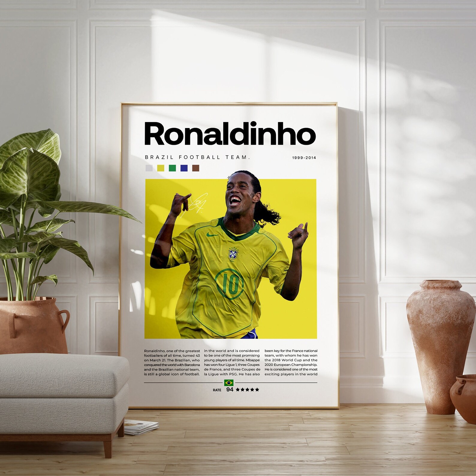 Ronaldinho Poster, Brazil Football Poster, Soccer Gifts, Sports Poster ...