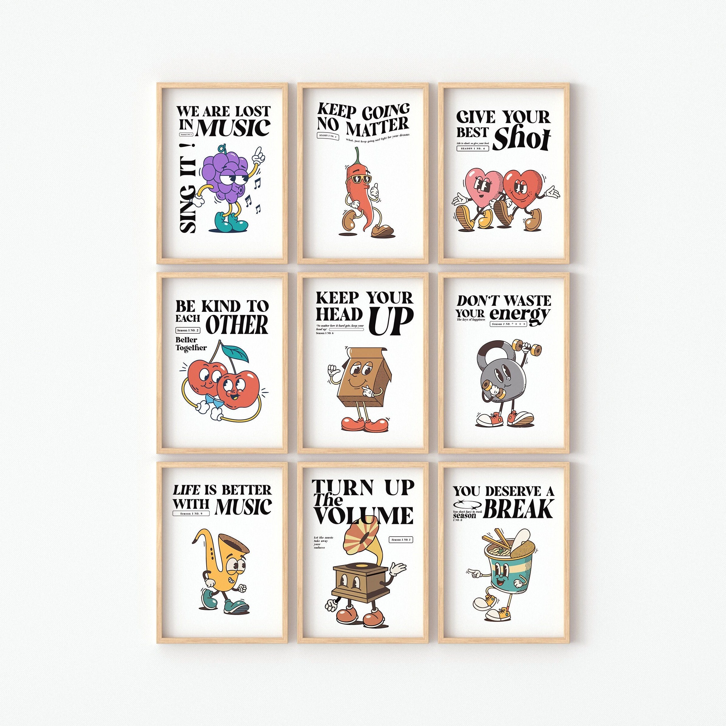 Retro Quote Print Set of 9, Trendy Retro Wall Art, Printable Retro ...